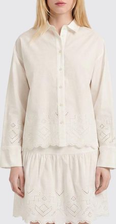 Momoni Chemise en coton &agrave; manches longues avec empi&egrave;cements en dentelle