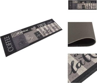 vidaXL K&uuml;chenteppich Waschbar Coffee Schwarz 60x180 cm Samt - K&uuml;chenl&auml;ufer - Samt - Latex - Fu&szlig;matte - Waschbarer Teppich
