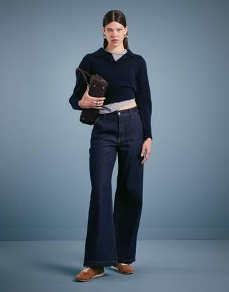 Abercrombie & Fitch Jean large &agrave; taille haute et poches - Bleu indigo