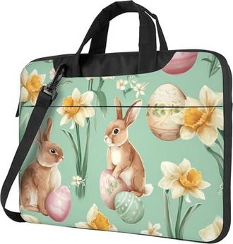Generic Sacoche pour ordinateur portable de 15,6, avec bandouli&egrave;re, motif jonquilles et oeufs de lapin, housse de protection antichoc pour homme et femme, mul