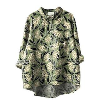 Generic Chemisier Femmes Coton Et Lin Chic D&eacute;contract&eacute; Chemises D&eacute;t&eacute; &Agrave; Manches Longues Col V L&acirc;che Tops L&eacute;ger Respirant Tunic Mode Coton Et Lin Chic Et Elegan