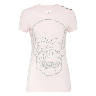 Philipp Plein Femme, Tops, Rose, Taille: 42 FR T-Shirt Col Rond MC avec Cristaux