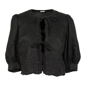 Twinset Femme, Blouses et Chemises, Noir, Taille: 38 FR Coprispalle in lino ricamo floreale