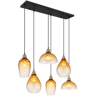 Globo Lighting Lampe de salle &agrave; manger suspension plafonnier verre ambre &agrave; 6 lampes