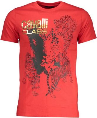 Cavalli Druck Logo Rundhals T-Shirt - - Tops - Herren - Rot - 2XL