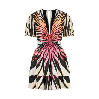 Roberto Cavalli Femme, Robes, Multicolore, Taille: 40 FR Ray Of Paradise Print Dress Mini