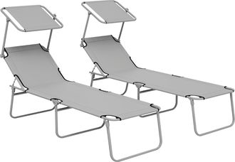 OUTSUNNY Set mit 2 klappbaren Sonnenliegen f&uuml;r den Garten, mit verstellbarem Sonnendach, Gartenliege aus Oxford-Gewebe und Metall, f&uuml;r Strand, Pool, 187 x 58 x