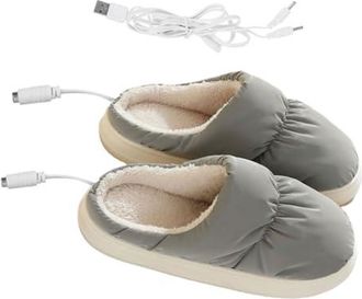 IFUNDOM Pantoufles Chauffantes &Eacute;lectriques USB Chaussures Chaudes en Peluche Grises Taille Unique Chauffe-Pieds R&eacute;utilisables pour Maison Bureau et Hiver Conf