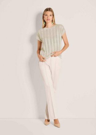 Madeleine Strickpullover Sommerpullover mit Glanzeffekt Ajour-Shirt mit U-Boot-Ausschnitt und &uuml;berschnittenen Schultern