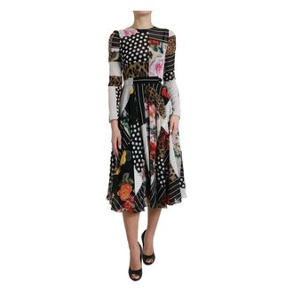 Dolce & Gabbana Femme, Robes, Multicolore, Taille: 32 FR Robe Midi en Soie Patchwork A-Ligne