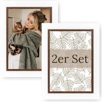 Matches 21 Bilderrahmen Set aus Holz mit Glas 10 x 15 cm Wei&szlig; & Braun - Fotorahmen zur Wand- oder Tischmontage