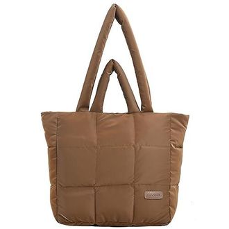 Generic Sac fourre-tout rembourr&eacute; en duvet pour femmes, sac &agrave; main matelass&eacute; &agrave; carreaux de couleur unie, capacit&eacute;, sac tendance pour dames et filles (marron)