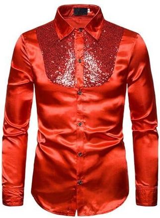 Generic Chemise Homme Paillette Dor&eacute;, Tenue De Spectacle &Agrave; Paillettes pour Homme, Tenue De Bo&icirc;te De Nuit, Animateur/Pr&eacute;sentateur Masculin, Chemise &Agrave; Revers &Agrave; 