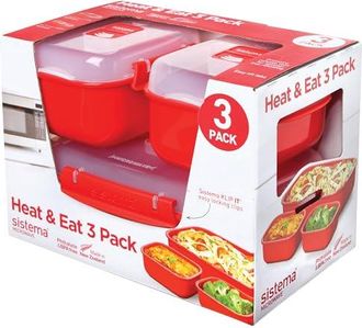 Sistema Microwave-Heat & Eat mikrowellenfeste Lunchbox Set | 3 rechteckige Mikrowellen-Brotdosen mit Deckel (1 x 1,25 L + 2 x 525 ml) | verschließbare Clips u