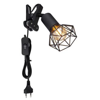 Globo Lighting Bettleuchte klemmbar Klemmspot Industrial schwarz Leselampe mit Klemme f&uuml;r Bett, K&auml;fig Diamant Form, 1x E14 Fassung, LxBxH 17x9,2x18 cm