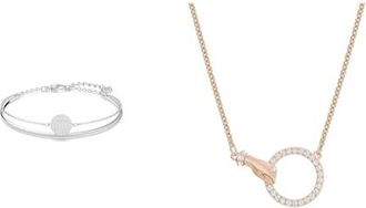 Swarovski Bracelet-Jonc Ginger Femme, Cristaux Brillants Incolores et Métal Rhodié, Taille M & Collier Symbolic, Placage de Ton Or Rosé, Blanc