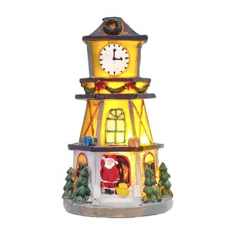 Generic Weihnachtsdorf-, beleuchtete, leuchtende Uhr, Miniaturhaus, detaillierte Szene, Innenraum, Wohnzimmer, Schlafzimmer, B&uuml;ro, warme Festliche Atmosph&auml;re,