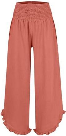 Generic Pantalon palazzo &agrave; jambe large pour femme en lin et coton, taille haute &eacute;lastique, contr&ocirc;le du ventre, pantalon &agrave; enfiler, coupe d&eacute;contract&eacute;e, pantalo