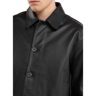 Saison 1865 Blouson droit boutonn&eacute; en cuir