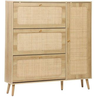 Sweeek Schuhschrank mit Rattan-Geflecht und 3 Klappt&uuml;ren