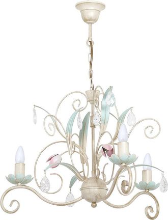 Licht-Erlebnisse Verspielte Hängeleuchte in Weiß Rosa Floral 3x E14 bis zu 60 Watt 230V aus Metall & Glas Küche Esszimmer Pendelleuchte Hängelampe Pendellampen innen B