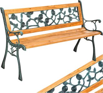 TecTake 2-Sitzer Gartenbank wetterfest, Gartenbank Holz im Landhausstil für Wintergarten Möbel, als romantische Balkonbank, Holzbank Garten, Gartenmöbel Bänke