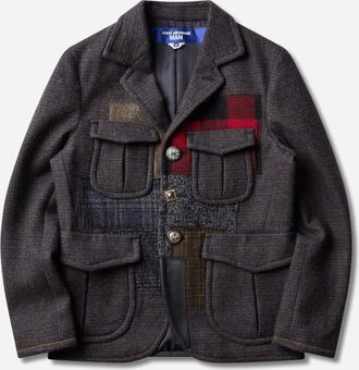 Junya Watanabe Men s Mixed Tweed Patchwork Hunting Jacket Red / Blue / Sax