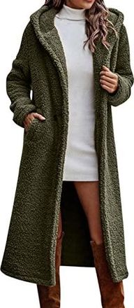 Generic Vestes pour femmes, faux manteaux &agrave; capuche, manteau dhiver surdimensionn&eacute;, chaud, ouvert sur le devant, manteau long 2026, vert militaire, XL