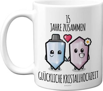 Stuff4 15. Hochzeitstag Jahrestag Jubiläumsgeschenke - 15 Jahre Zusammen Kristall Hochzeit - Hochzeitstag Tasse für Männer Frauen, 325 ml Premium-Keramiktass