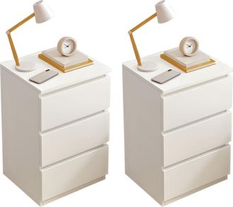 Generic Moderner Nachttisch Aus Holz Mit 3 Schubladen - Kompakter Nachttisch for Schlafzimmer Oder Wohnzimmer (Weiß, 12,5 X 12 X 23)(2 Pieces White 3 Drawer,1
