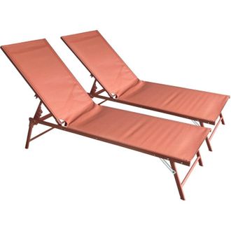 Happy Garden 2er Set Klappsonnenliegen SICILIA aus Textilene Terracotta - Gestell Terracotta