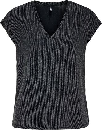 Only Damen Onlcarol S/S V-Neck Glitter Top Box JRS, Black, Medium