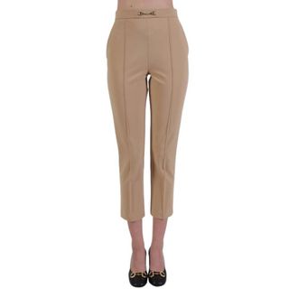 Elisabetta Franchi High Waist Pants Logo Metallic - - Trousers - Damen - Beige - 2XL