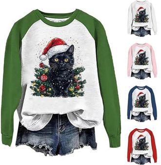 Generic HUIFUAO Sweat &agrave; capuche de No&euml;l pour femme - Sweat-shirt de No&euml;l chat &agrave; manches longues - Pull de No&euml;l rouge pour femme, Z06 Rouge, XL