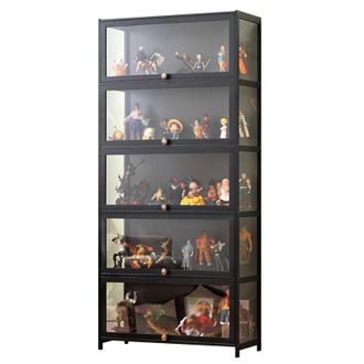 Generic Acryl-Vitrine, Spielzeug-Organizer-Regal, Display Cabinet, Dreiseitig Transparent, for Zuhause, Büro(Black,80cm/31.5in)
