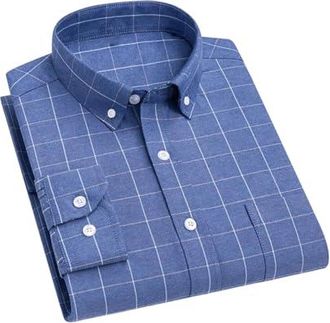 Generic Chemise en coton &agrave; manches longues pour homme - Motif &eacute;cossais Oxford - Style d&eacute;contract&eacute; - Solide - Imprim&eacute; r&eacute;gulier, Cx03, XXL