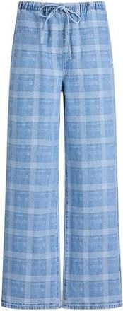 Object Jean ample &agrave; carreaux en coton m&eacute;lang&eacute;