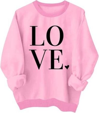 Generic Pull avec col pour femme - Imprim&eacute; amour mignon - T-shirt ample - Manches longues - Col rond - Pull dhiver pour femme - Tricot, Rose, XXL