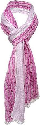 TigerTie Echarpe plissés en rosé pink blanc à dessins avec Spitze - taille 180 x 50 cm