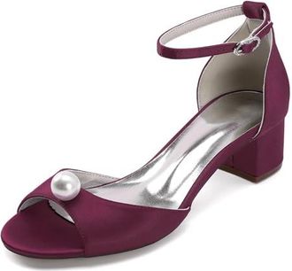 Generic Chaussures De Mariage Femmes Chunky Heels Ouvert Bout Mari&eacute;e Blocs Bas Sandales Dress F&ecirc;te Hauts Talons 4.5Cm,Burgundy,41 EU