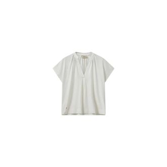 Mos Mosh MOS Mosh - &Eacute;l&eacute;gant T-shirt &agrave; Col en V avec Plis - Femme - Blouses et Chemises - Beige - Taille: 44 FR