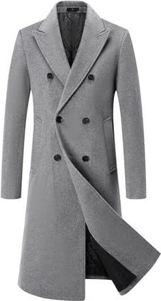 AlltheMen Manteau Homme Hiver Trench Coat Chaud Laine Parka Pardessus Col Rever Couleur Unie Caban Business Gris S