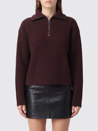 Courr&egrave;ges Pull &agrave; col roul&eacute; c&ocirc;tel&eacute; en pure laine m&eacute;rinos avec demi-zip