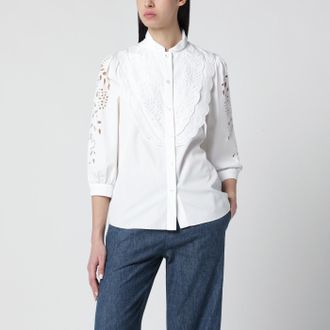 Valentino Wei&szlig;e Bluse mit Sangallo-Stickerei