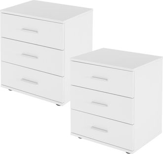 ML Design ML-Design Nachttisch 2er Set mit 3 Schubladen, Wei&szlig;, aus Holz, 45x52x34 cm, Alu Griffe, Nachtschrank Nachtkommode Kommode Nachtkonsole Beistelltisch, 