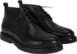 Desa Bottines en Cuir Man - Bout Rond, &agrave; Lacets, Semelle Plate, Respirantes | Noir - 44
