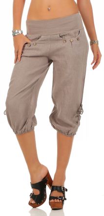 Malito more than fashion Malito Damen Capri Hose aus Leinen | Stoffhose in Unifarben | Freizeithose für den Strand | Chino - Kurze Hose 6302 (Fango, XL)
