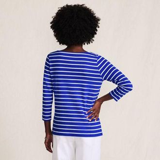 Lands End Gestreiftes Baumwollshirt mit 3/4-Ärmeln, Damen, Größe:44-46 regular, Blau, Baumwolle, by Lands End