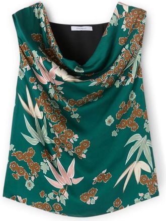 Motivi Femme, Tops, Vert, Taille: 38 FR Top en satin à motif Art déco