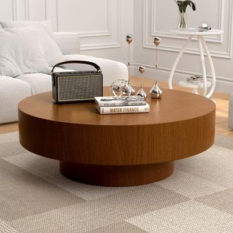 Generic Runder Couchtisch f&uuml;rs Wohnzimmer, moderner rustikaler Trommeltisch im minimalistischen Stil mit stabilem Gestell, Beistelltisch f&uuml;r die Wohnung,K100